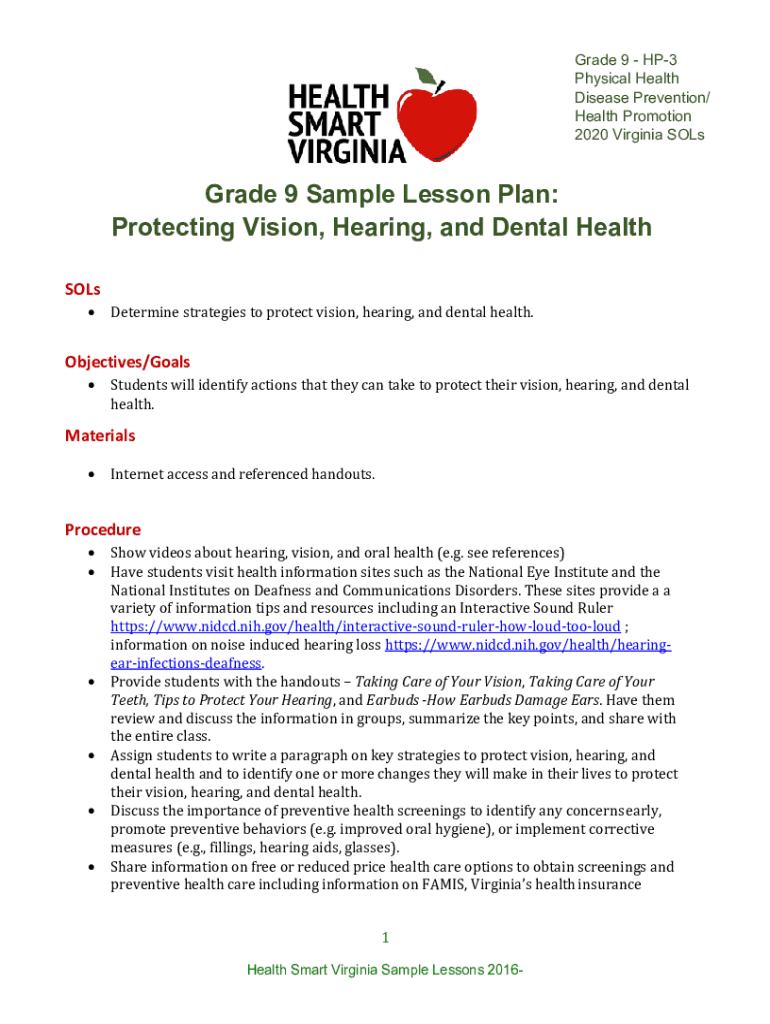 Fillable Online Sample Lesson Plan - Health Smart Virginia Fax Email ...