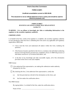 Fillable Online FORM 33-506F3 BUSINESS LOCATIONS OTHER THAN HEAD OFFICE ...