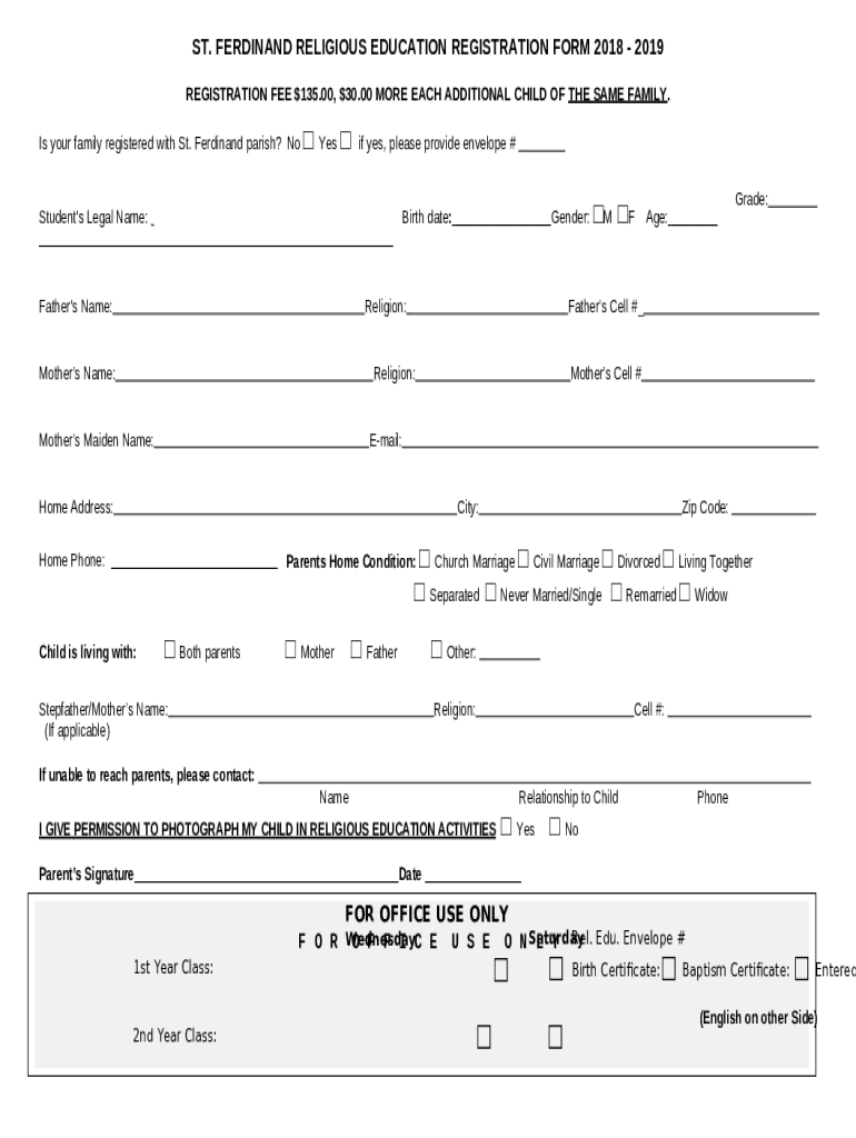 Religious Education Registration - Squarespace Doc Template | pdfFiller