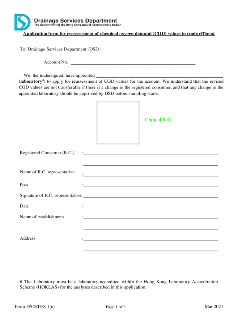 Fillable Online Application Form for Reassessment of Chemical Oxygen ...
