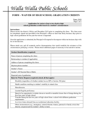 Fillable Online formwaiver of high school graduation credits - Walla ...