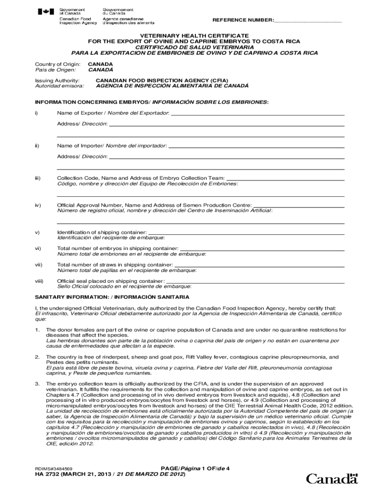 Fillable Online Guidance for completing a Health Certificate for ...