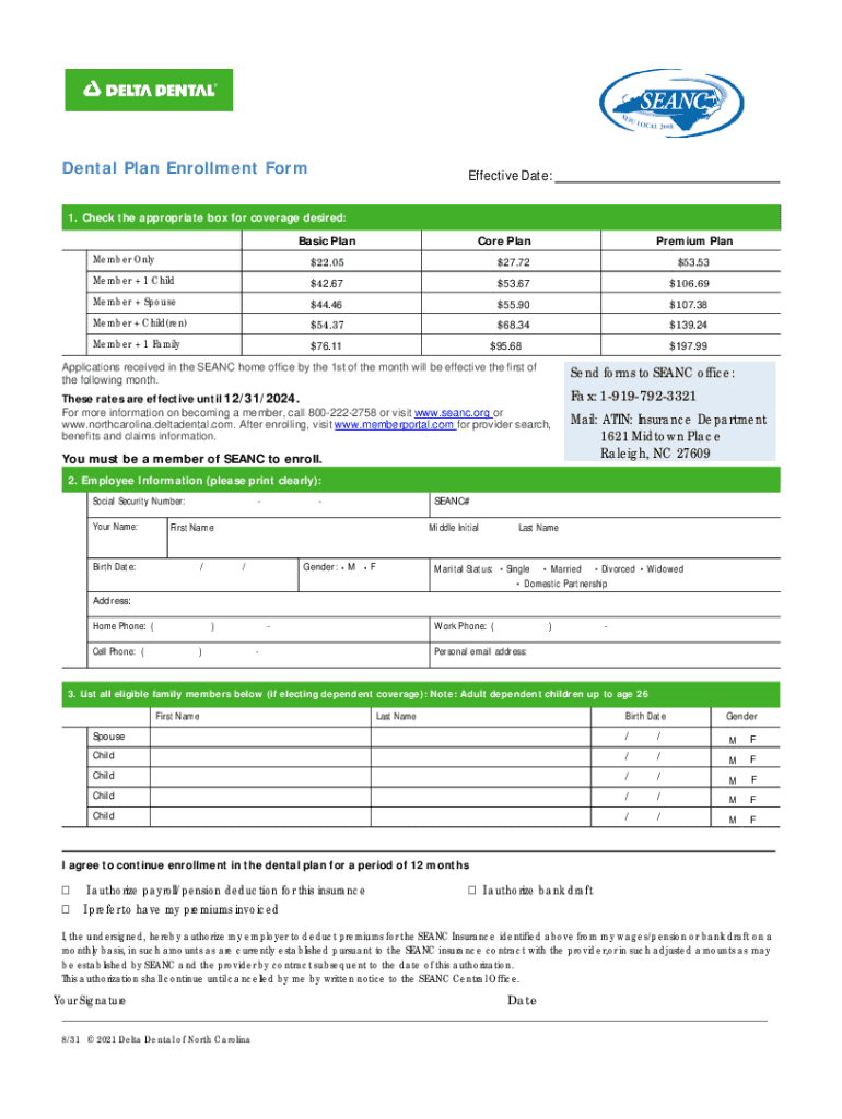 Fillable Online Dental Plan Enrollment Form Fax Email Print - pdfFiller