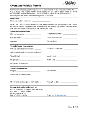 Fillable Online over-dimensional vehicle and load permit - City of ...
