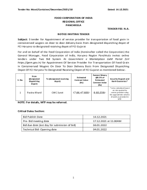 Fillable Online fci gov TENDER FORM FOR - Food Corporation of India Fax ...