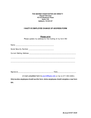 Fillable Online hr gwu Fillable Online gwu W2 Address Change Request ...