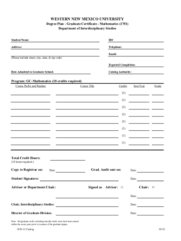 Fillable Online Program: Mathematics, Graduate Certificate - Western ...