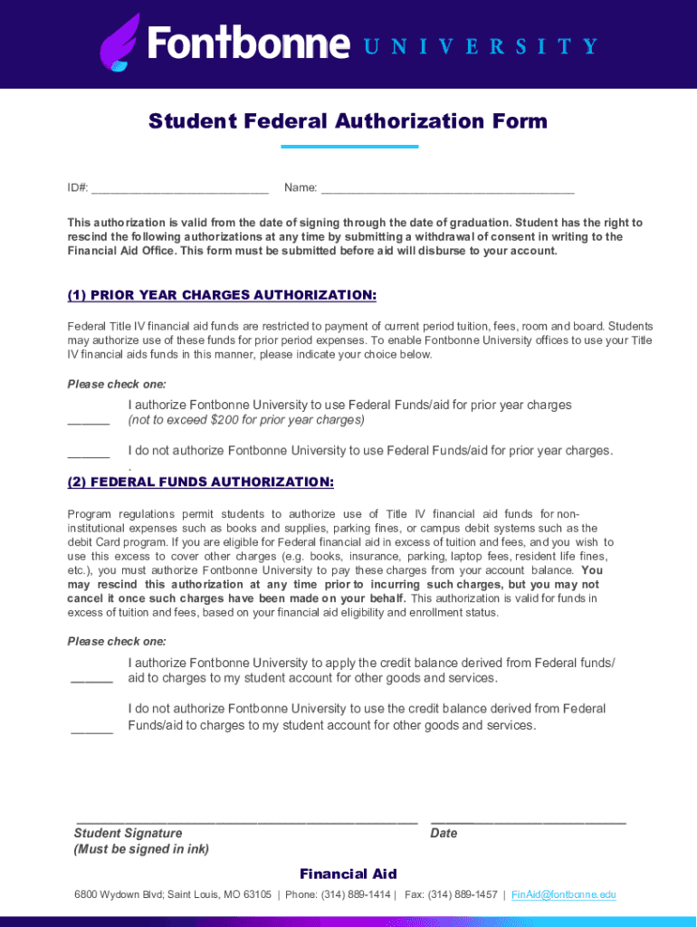Fillable Online Student Federal Authorization FormSt. John's University ...