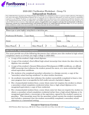 Fillable Online 2020-2021 Verification Worksheet - Group V4 Independent ... Fax Email Print ...