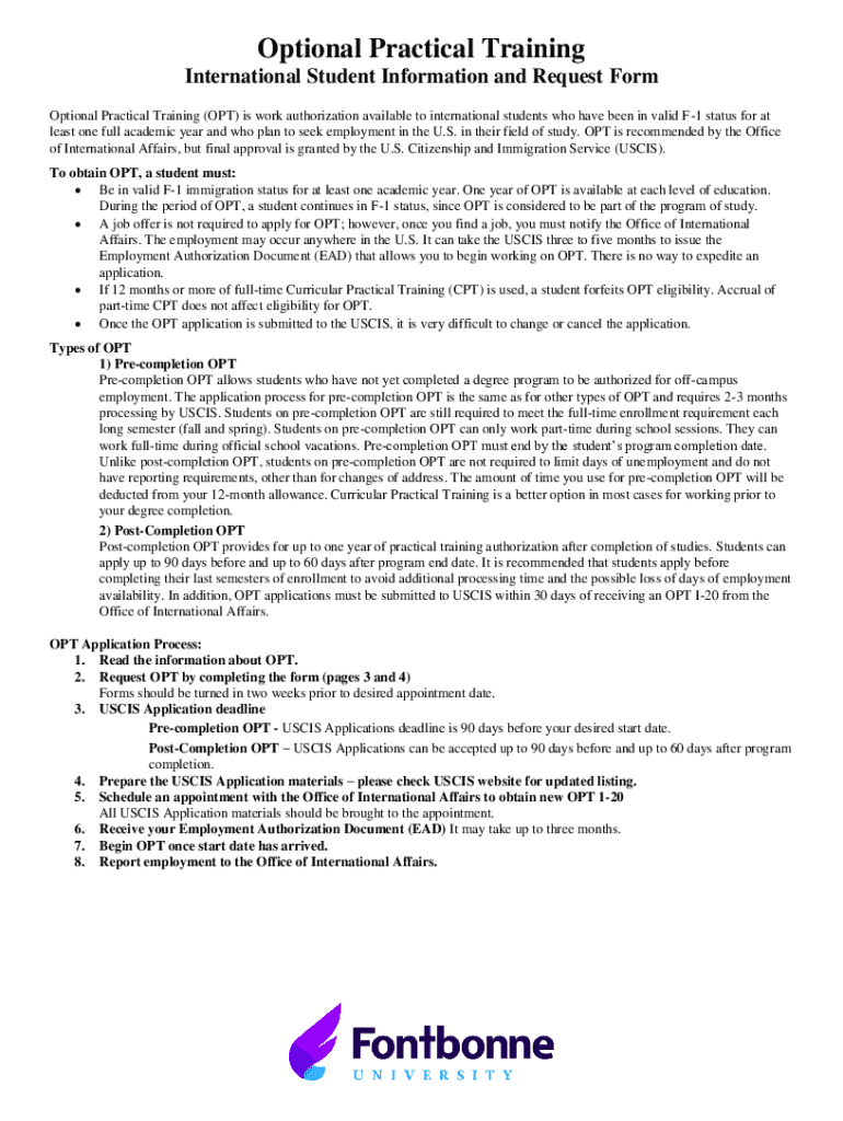 Fillable Online F-1 Optional Practical Training (OPT) - Northwestern University Fax Email Print ...