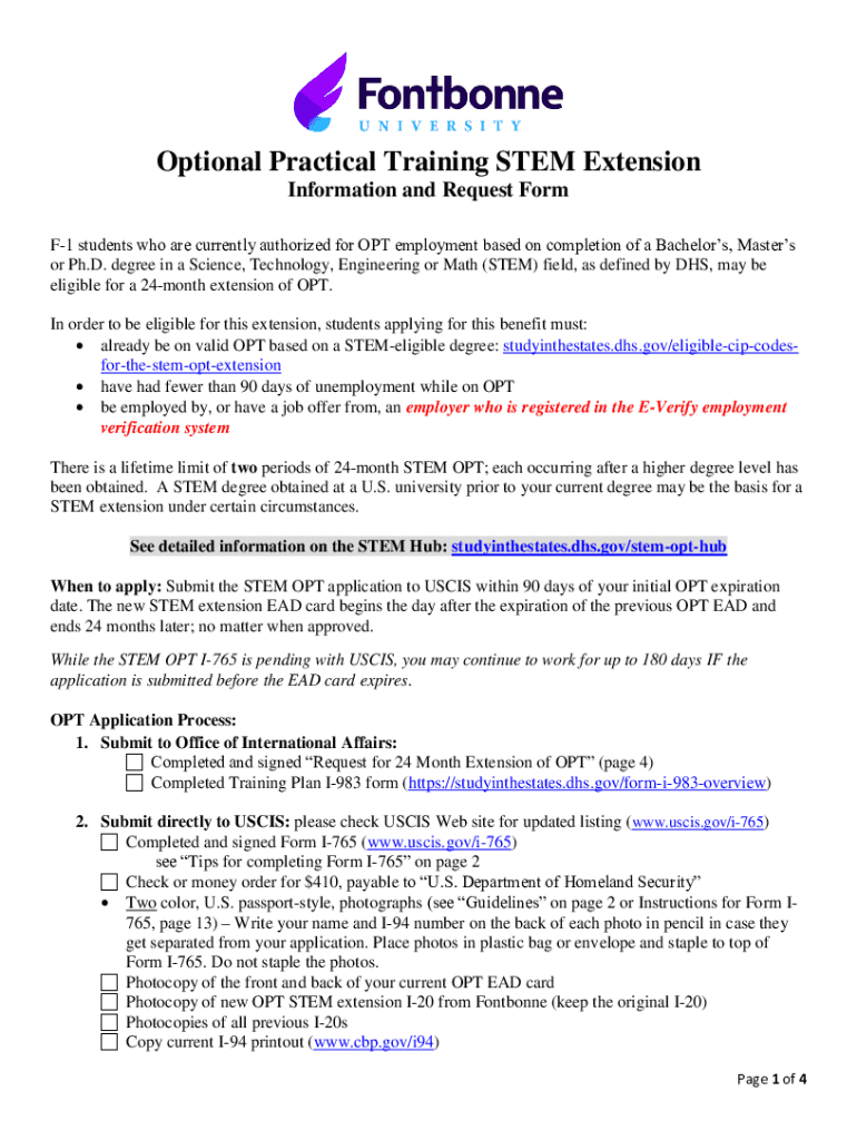 Fillable Online F-1 STEM Optional Practical Training (OPT) Extension Fax Email Print - pdfFiller