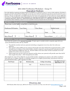 Fillable Online 2021-2022 Verification Worksheet - Group V1 Dependent ... Fax Email Print ...
