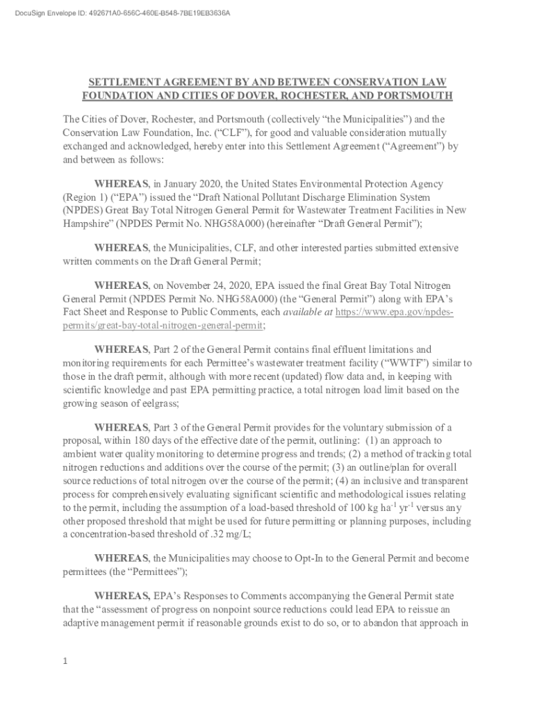 Fillable Online settlement agreement by and between conservation law ... Fillable Online settlement agreement by and between conservation law ...