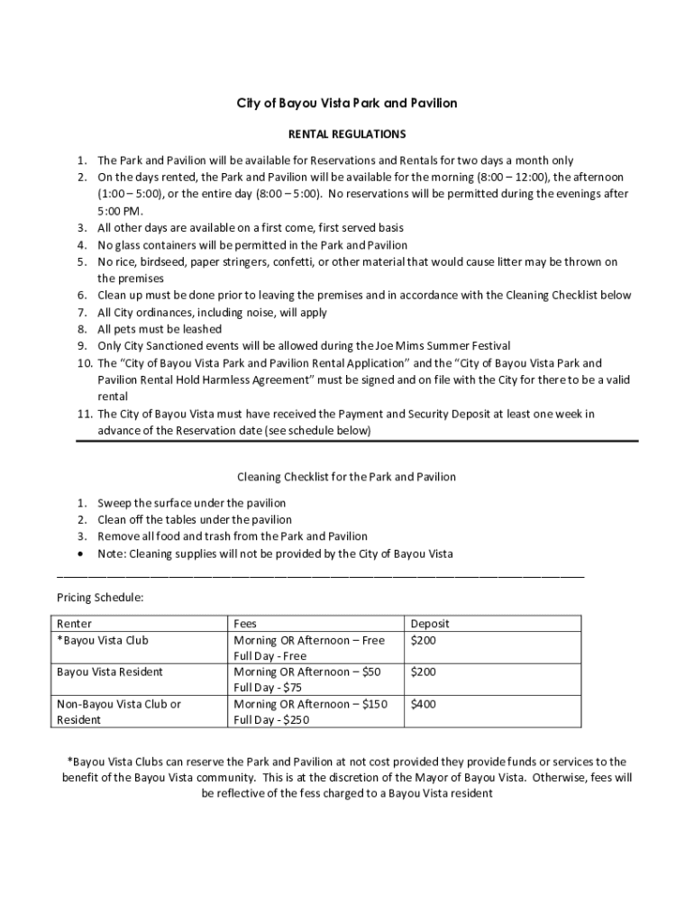 Fillable Online PAVILION AND PARK RENTAL FORM Fax Email Print - pdfFiller