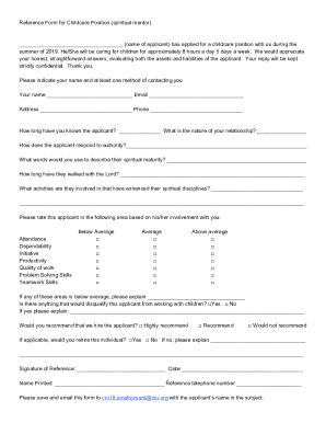 Fillable Online Reference Form for Childcare Position (spiritual mentor ...