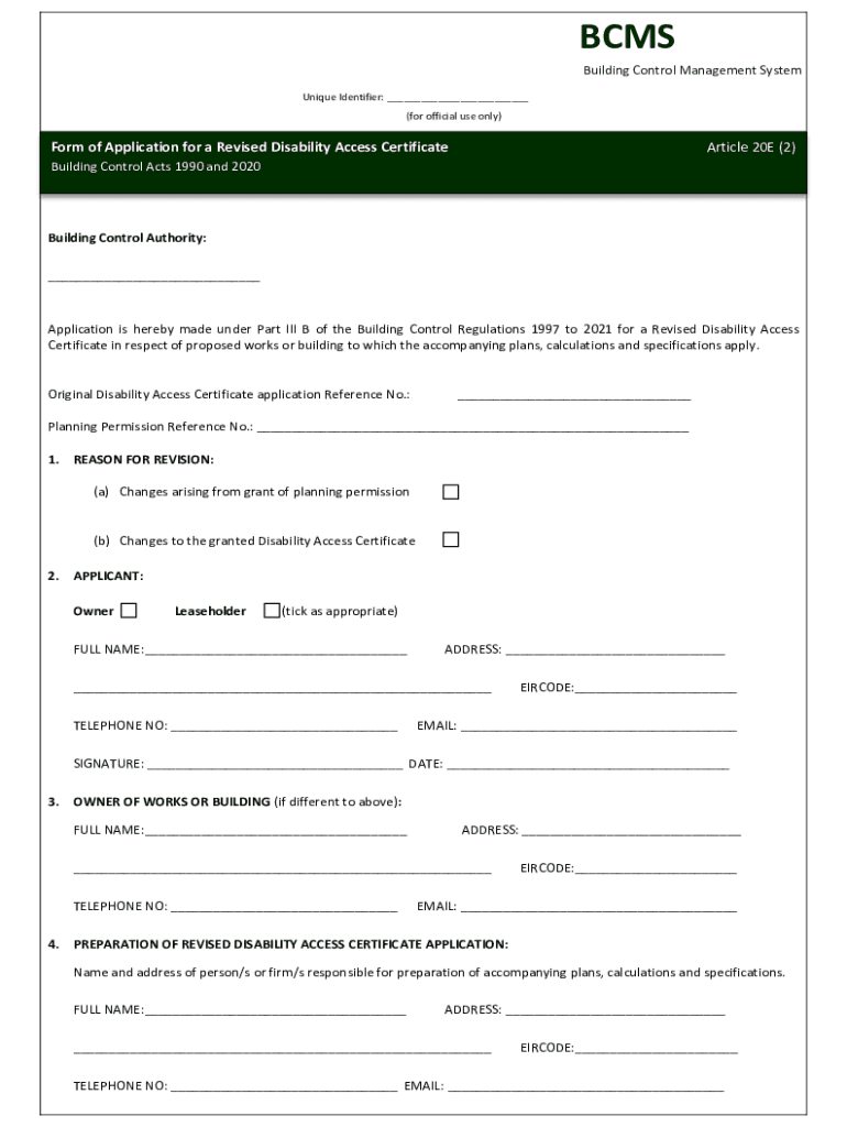 Fillable Online Application Form for a Revised Disability Access ...