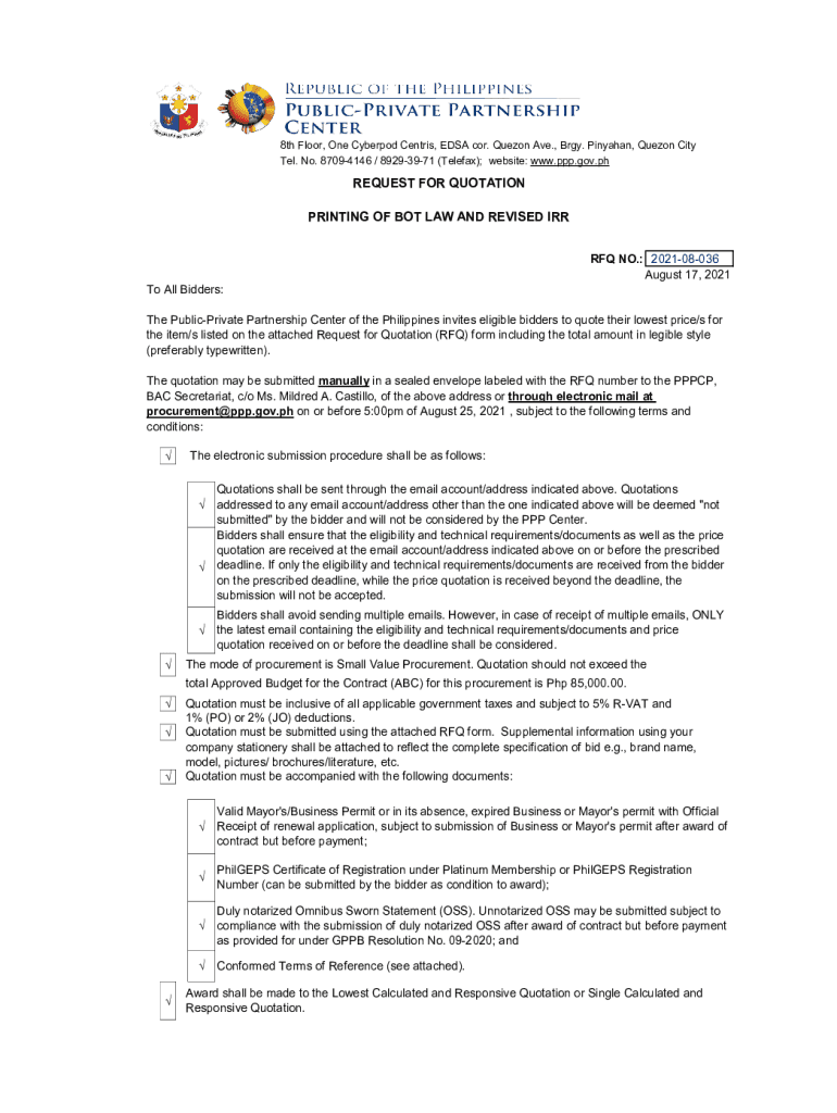 Fillable Online PRINTING OF BOT LAW AND REVISED IRR REQUEST FOR ... Fax ...