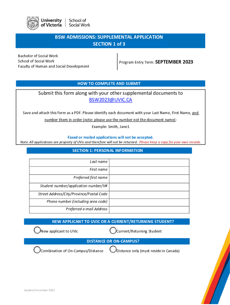 Fillable Online Bachelor's of Social Work Application (BSW) Fax Email ...