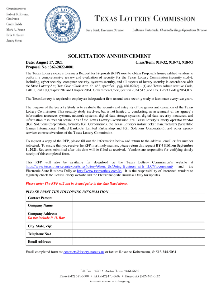 Fillable Online Procurement - Texas Lottery Fax Email Print - pdfFiller