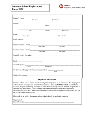 Fillable Online Summer School Registration Form 2020 Fax Email Print ...