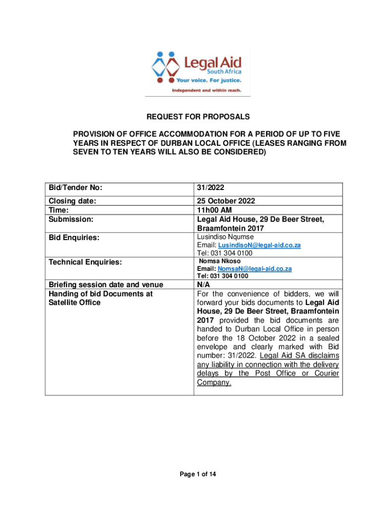 Fillable Online REQUEST FOR PROPOSALS I. The office accommodation ...