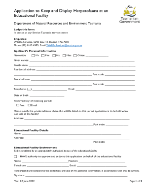 Fillable Online Taking or keeping reptiles and amphibians - Service Tasmania Fax Email Print ...