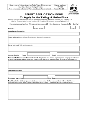 Fillable Online Permit Application Form to Apply for the 'Taking' of Native Flora Fax Email ...