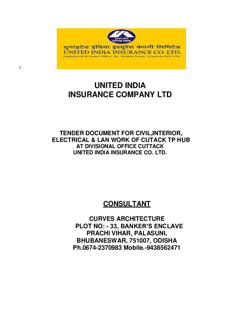 Fillable Online uiic co TENDER DOCUMENT FOR INTERIOR & ALLIED WORK OF ...