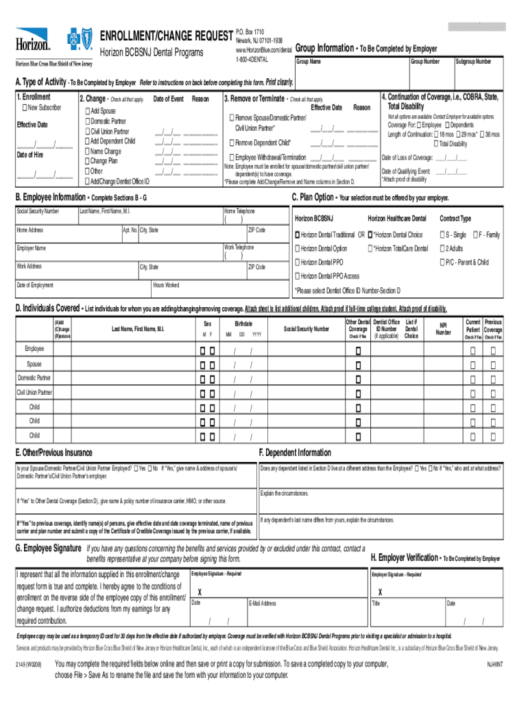 Fillable Online ENROLLMENT/CHANGE REQUEST - SharpSchool Fax Email Print - pdfFiller
