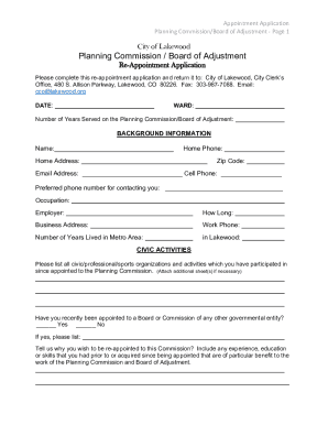 Fillable Online Appointment Application Planning Commission/Board of ...