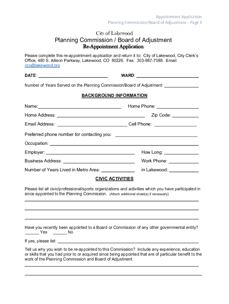 Fillable Online Appointment Application Planning Commission/Board of ... Fax Email Print - pdfFiller