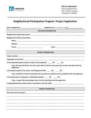 Fillable Online Neighborhood Participation Program: Project Application ...