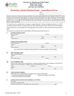 Fillable Online Dewatering Activities Discharge PermitAnnual Renewal ...