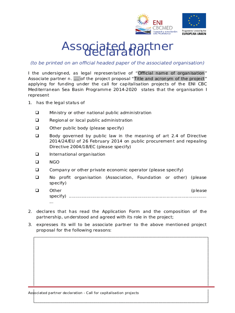 E-application user guide - ENI CBC Med Doc Template | pdfFiller