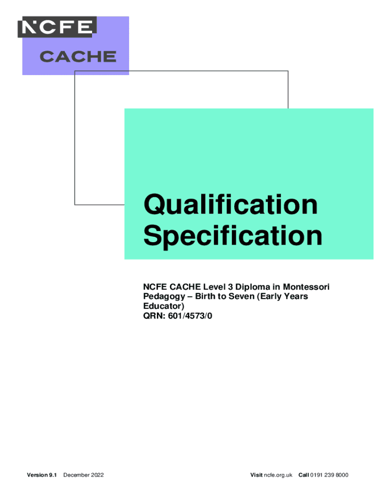 Fillable Online NCFE CACHE Level 3 Diploma in Montessori Fax Email ...