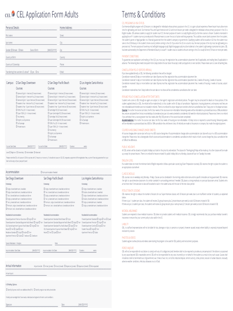 Fillable Online CEL San Diego Pacific Beach - College of English ...