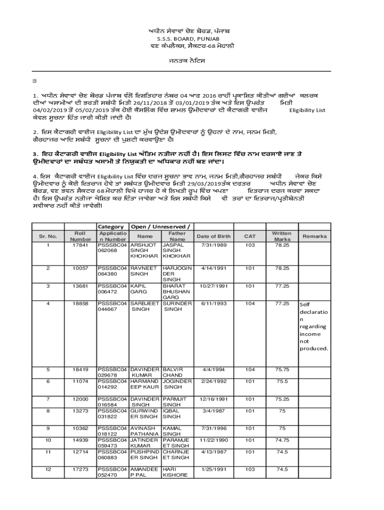 Fillable Online BOARD, PUNJAB Fax Email Print - pdfFiller