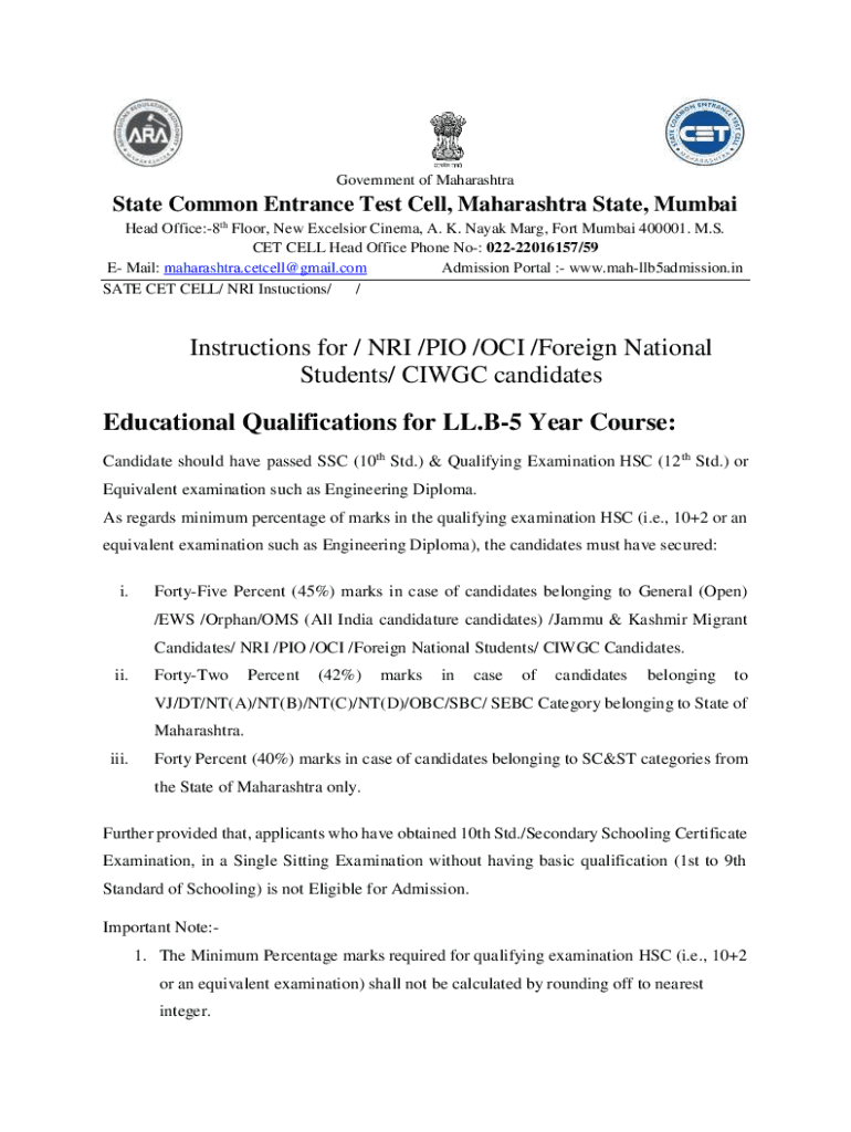 Fillable Online State Common Entrance Cell - MHT-CET - US Legal Forms ...