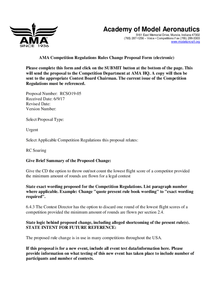 Fillable Online AMA Competition Regulations Rules Change Proposal Form ...