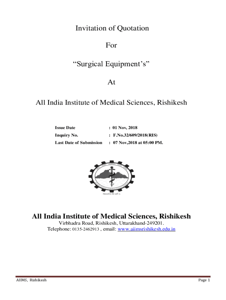 Fillable Online aiimsrishikesh edu Invitation of Quotation For Surgical ...