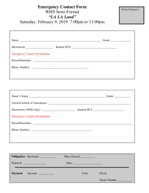 Fillable Online Emergency Contact Form WHS Semi-Formal LA LA Land ... Fax Email Print - pdfFiller