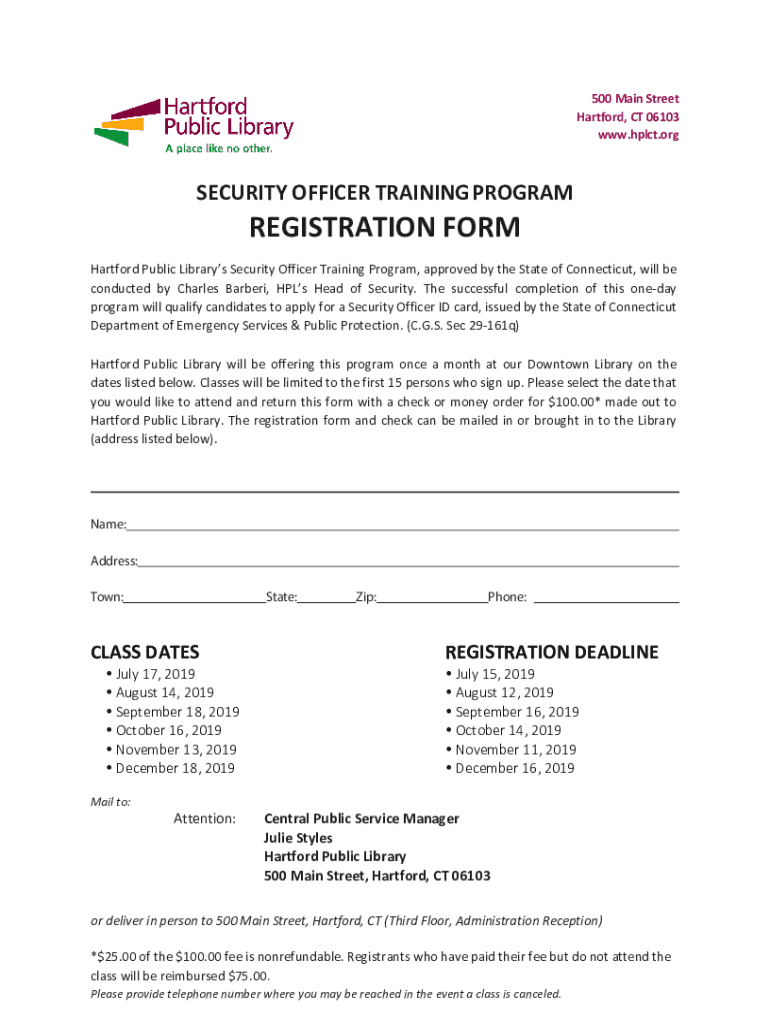 Fillable Online security officer training program registration form Fax ...