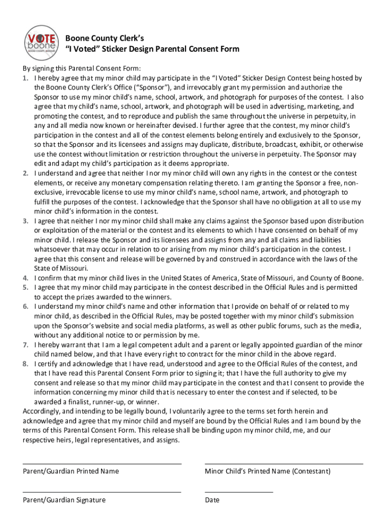 Fillable Online I Voted Sticker Design Parental Consent Form. I Voted ...