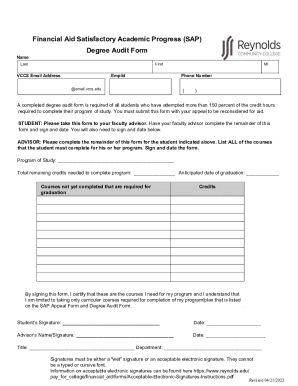 Fillable Online Satisfactory Academic Progress (SAP) Degree Audit Form Fax Email Print - pdfFiller