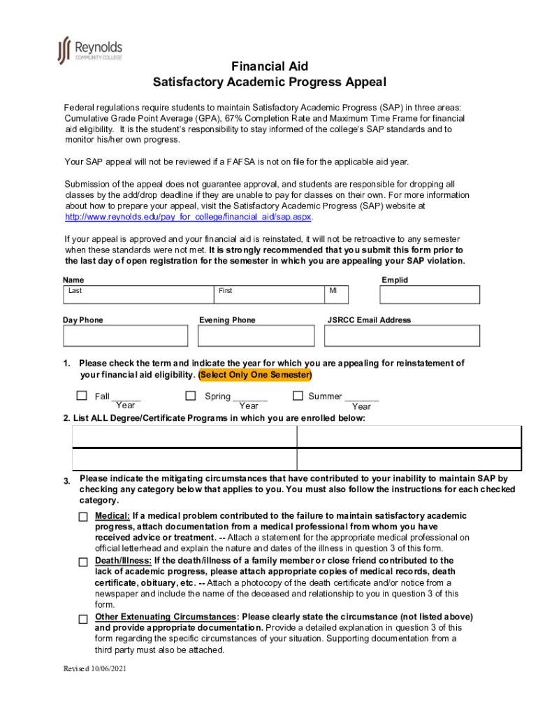 Fillable Online Financial Aid Satisfactory Academic Progress Appeal. Satisfactory Academic ...