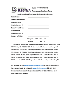 Fillable Online Tournament Team Application Form Fax Email Print - pdfFiller