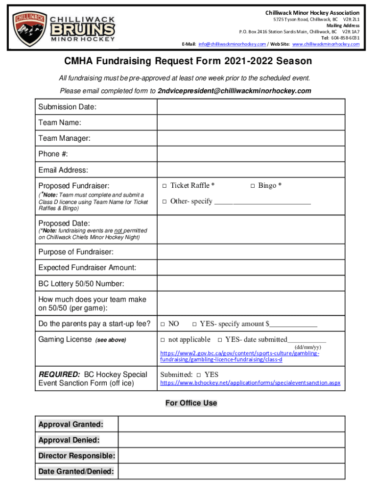 Fillable Online CMHA Fundraising Request Form.PDF Fax Email Print - pdfFiller