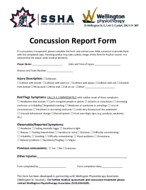 Fillable Online SSHA Concussion Protocol Report Form 2019 Fax Email ...