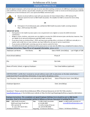 Fillable Online Employee Wellness Form Fillable Plan Year 2019-2020 ...
