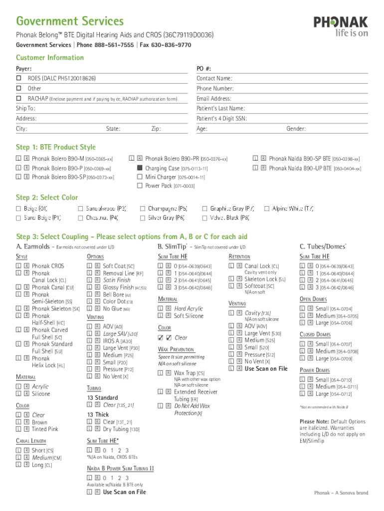 Fillable Online Phonak Belong BTE Order Form Fax Email Print - pdfFiller